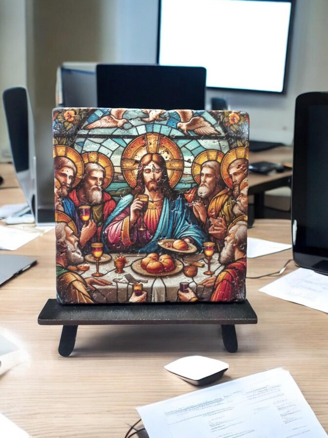 Last Supper Stone Print: Christian Table Decor With Easel - Etsy