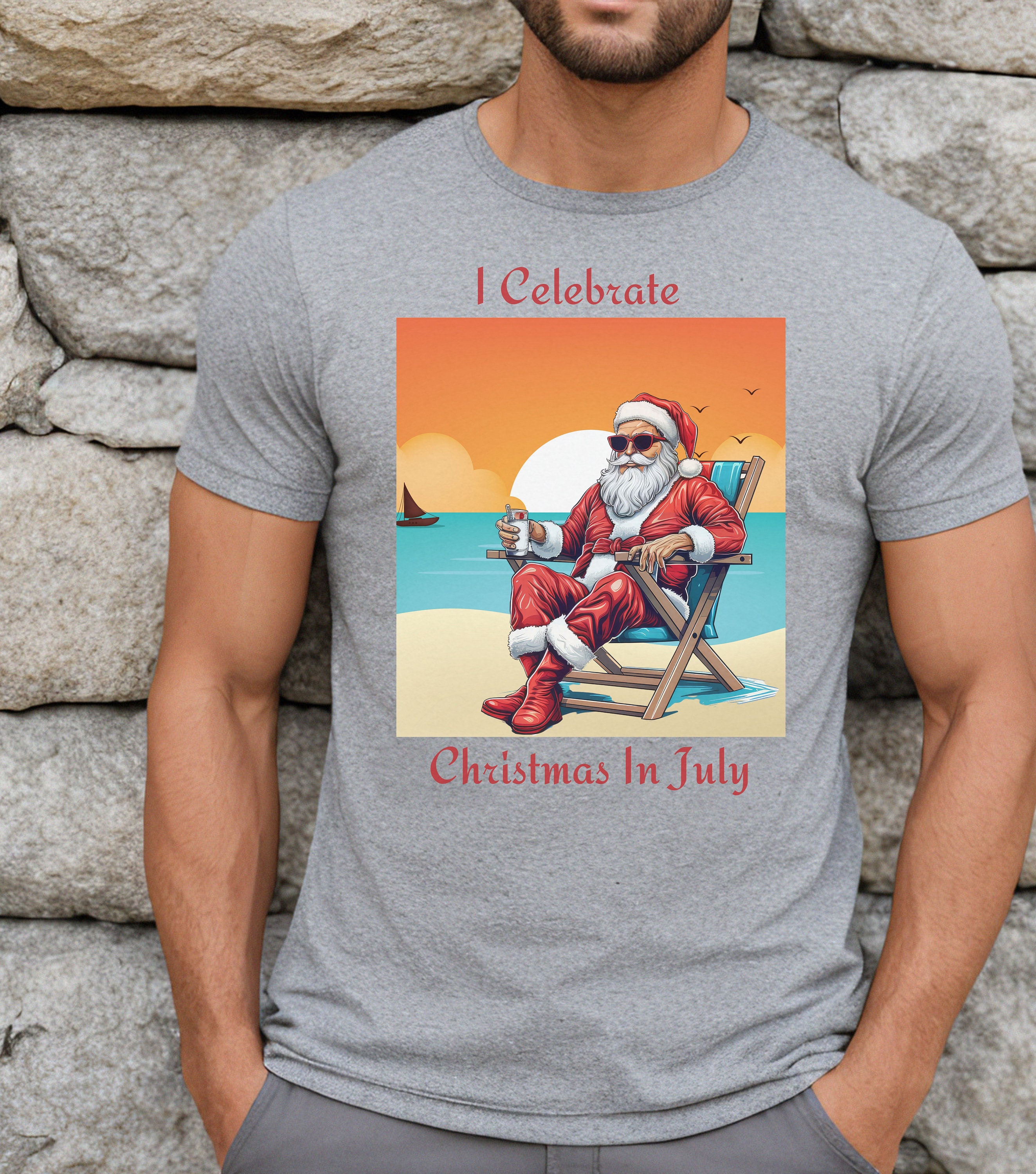 Santa on the Beach- Christmas in July- Funny Holiday Shirts- Santa ...