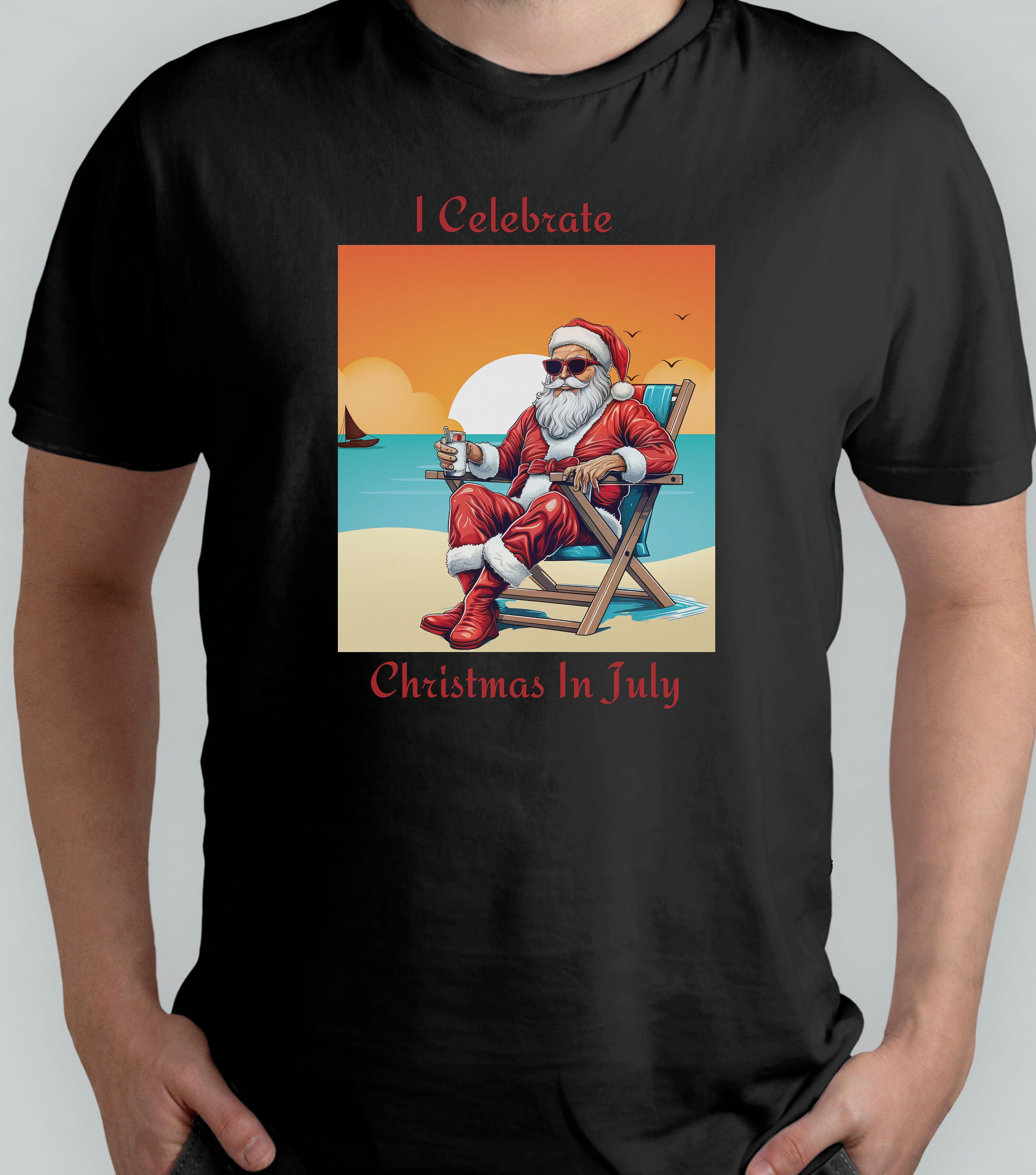 Santa on the Beach- Christmas in July- Funny Holiday Shirts- Santa ...