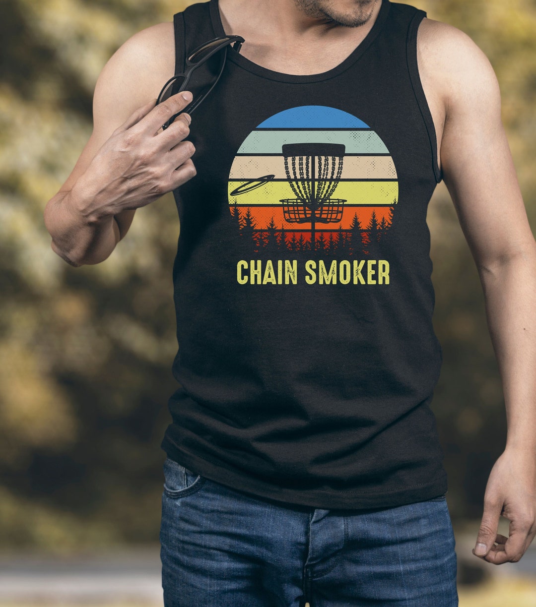 Disc Golfer Vintage Tank Top- Disc Golf Player Shirt- Chain Smoker Disc ...