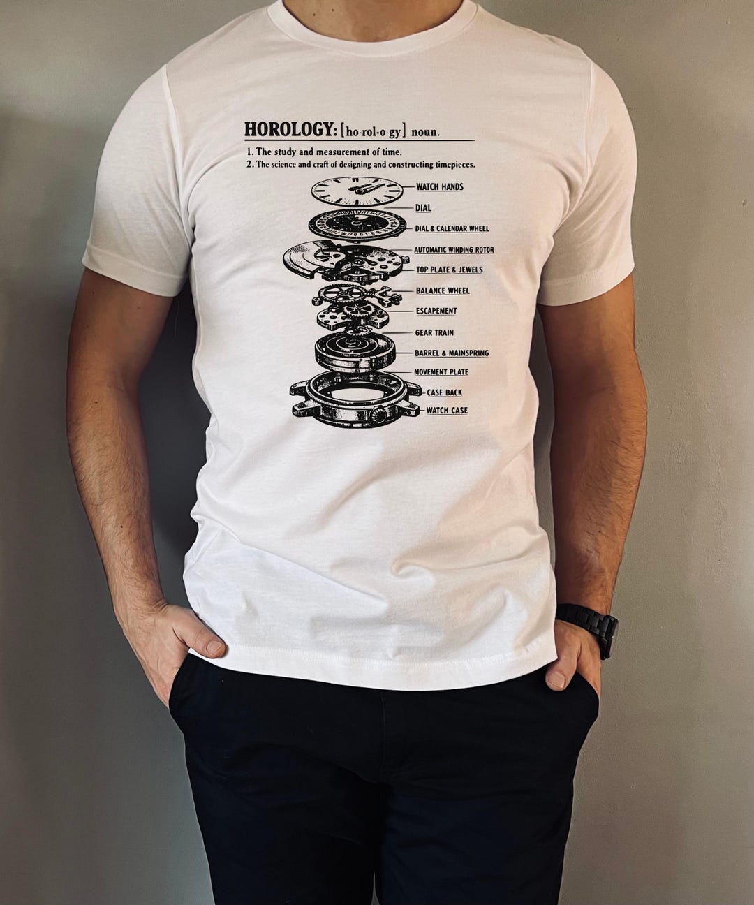 Exploded Watch Parts Diagram T-shirt | Horology Blueprint, Timepiece ...