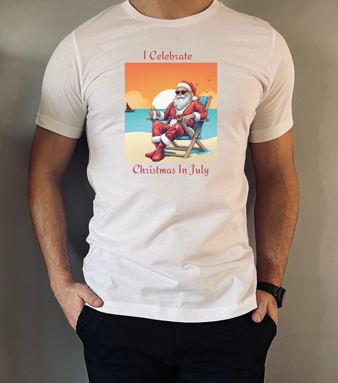 Santa on the Beach Christmas in July Funny Holiday Shirts Santa Claus ...