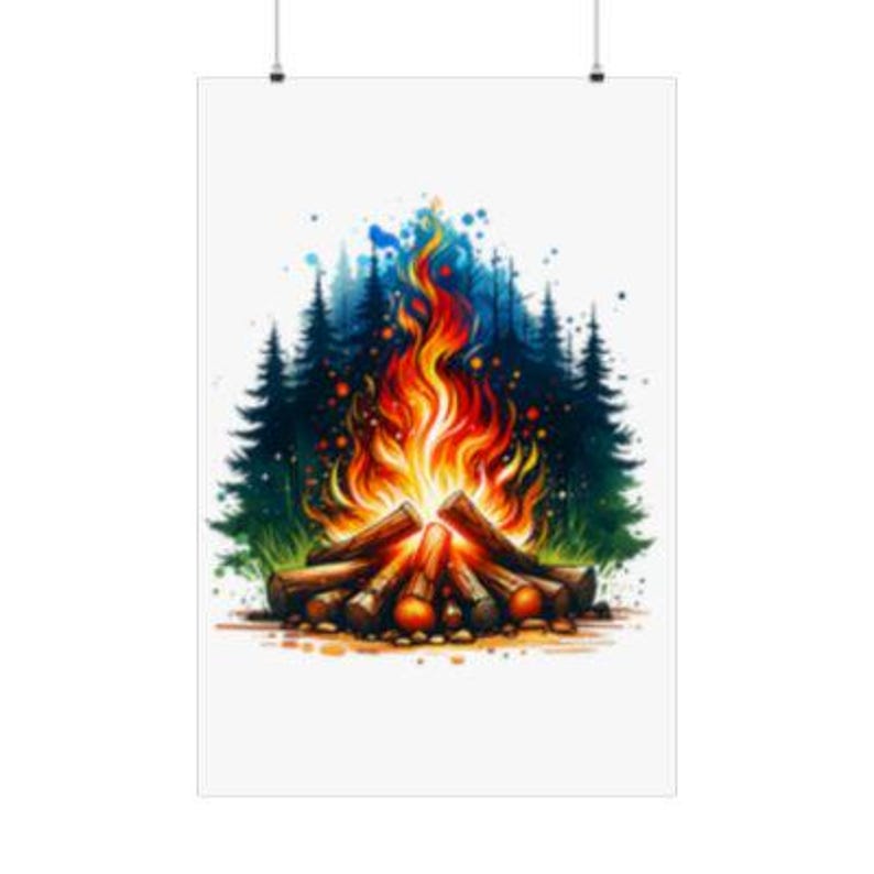 Huge Fire in the Woods - Bonfire Watercolor - Watercolor Poster Digital ...