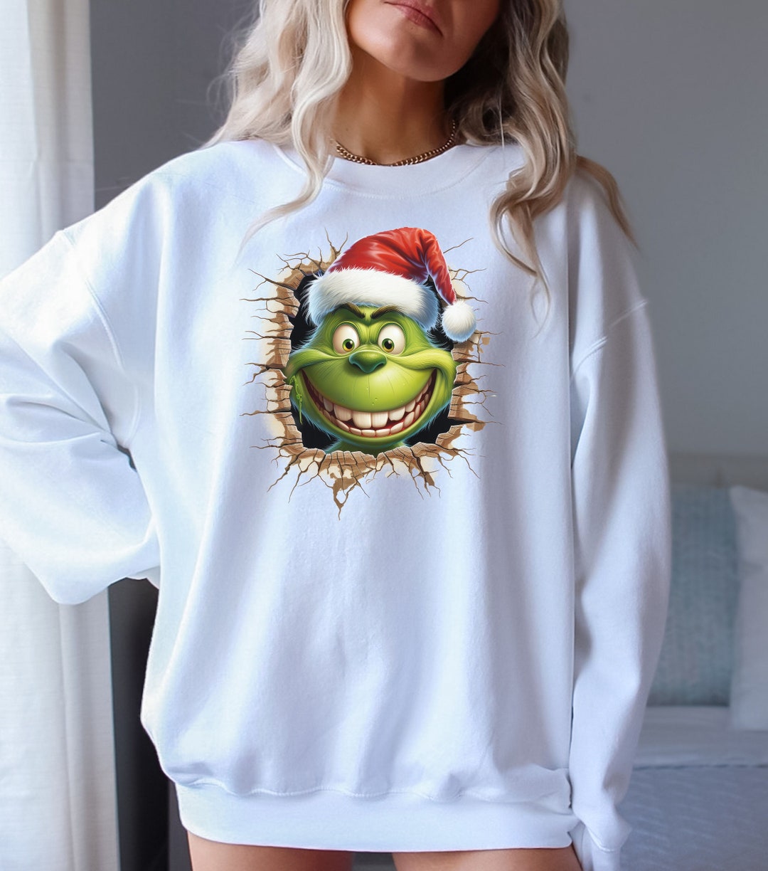 Funny Grinch Breakthrough Design Smiling Christmas Grinch Sweatshirt - Etsy