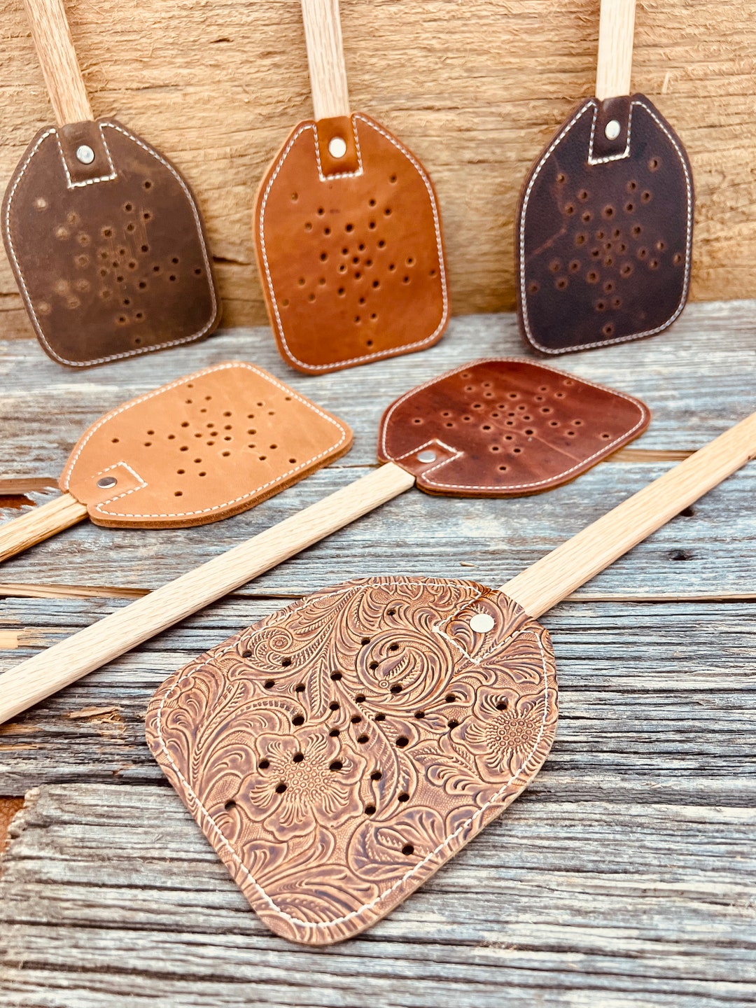 Hand Crafted Leather Fly Swatter With Finished Durable Wood Handle - Etsy
