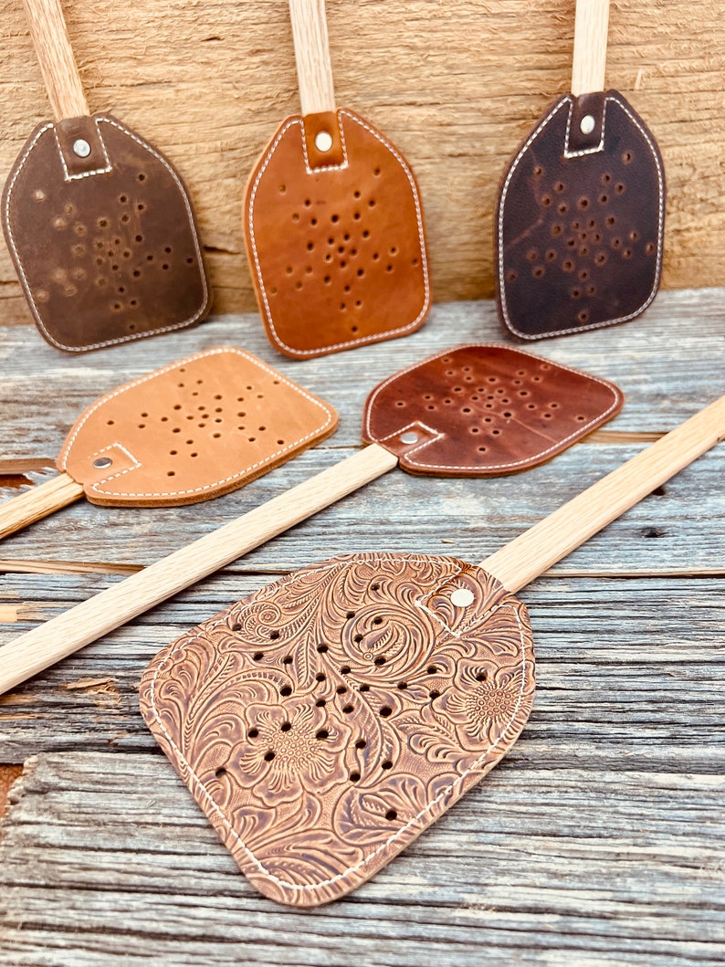 Hand Crafted Leather Fly Swatter With Finished Durable Wood Handle - Etsy