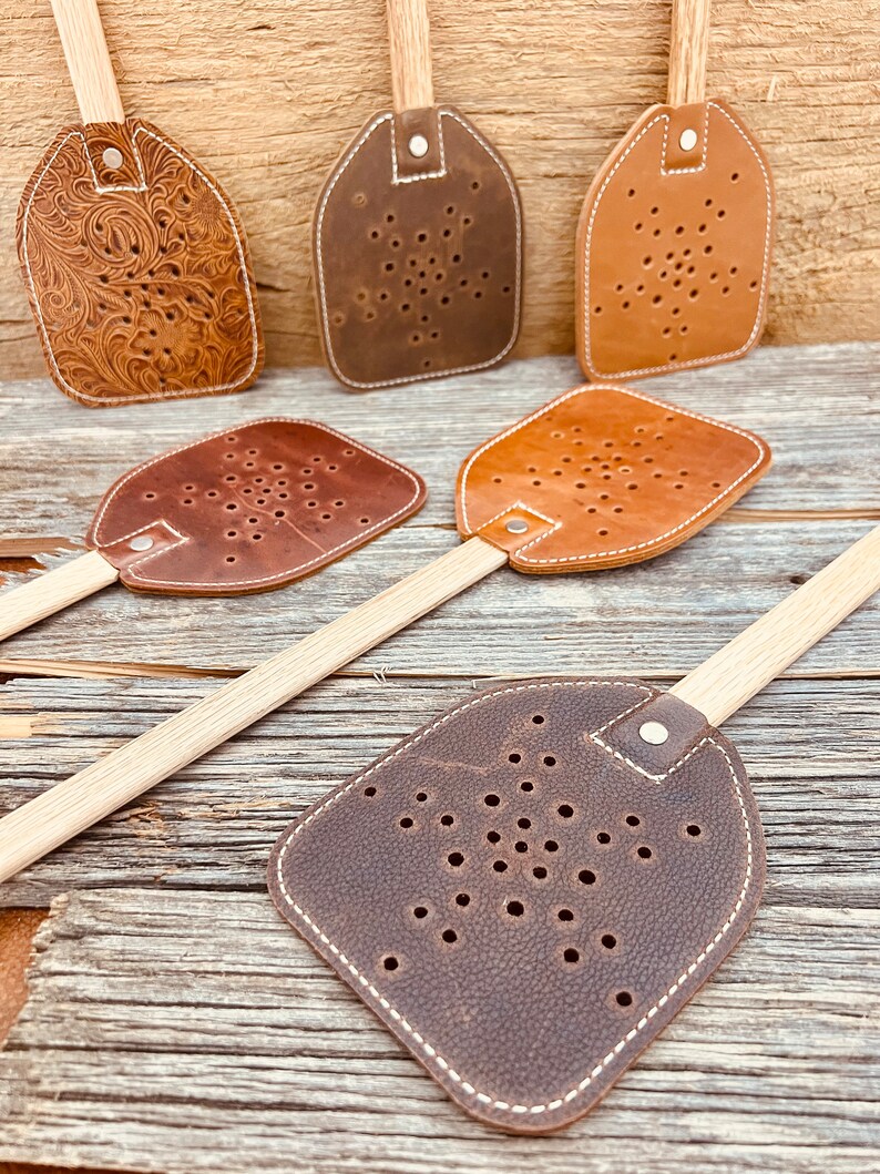 Hand Crafted Leather Fly Swatter With Finished Durable Wood Handle - Etsy