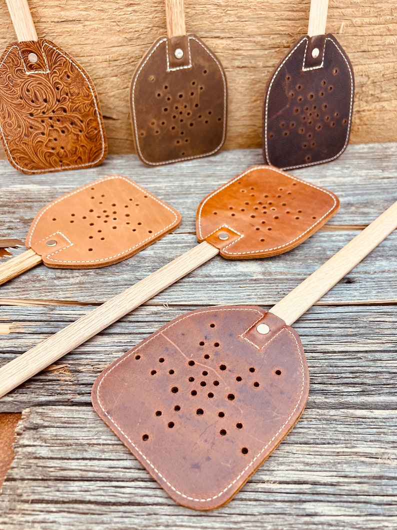 Hand Crafted Leather Fly Swatter With Finished Durable Wood Handle - Etsy