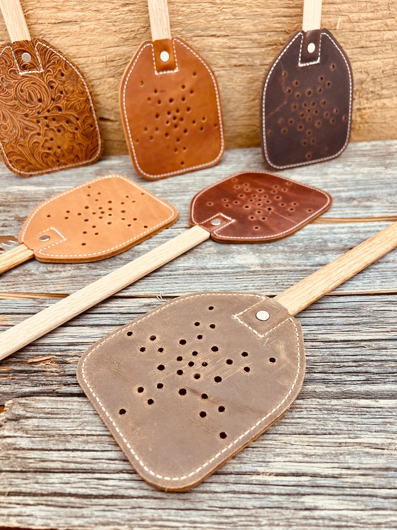Hand Crafted Leather Fly Swatter With Finished Durable Wood Handle - Etsy