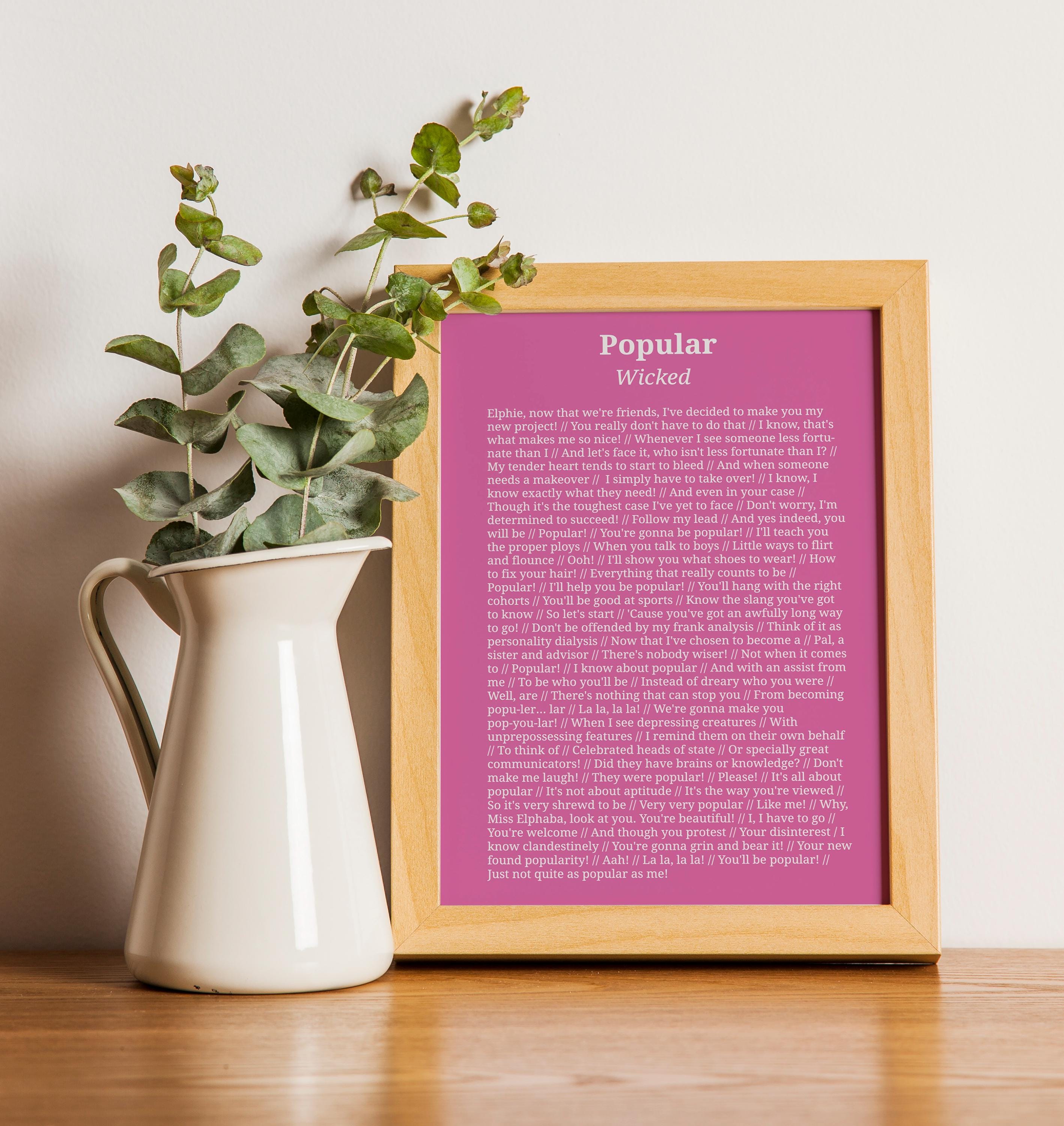 Popular - Wicked - Lyrics Posters - Wall Art - Digital Download ...