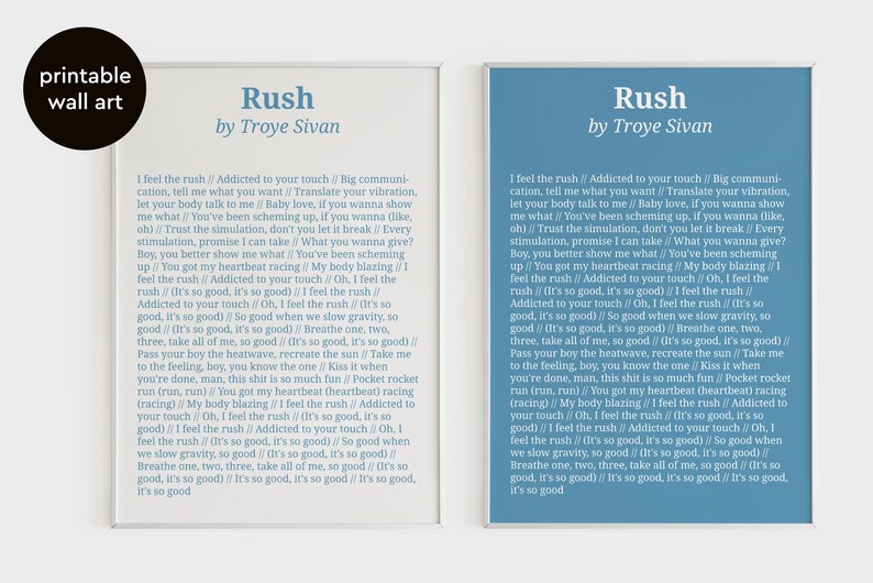 Troye Sivan - Rush Lyrics Posters - 2 Colors - Wall Art - Digital ...
