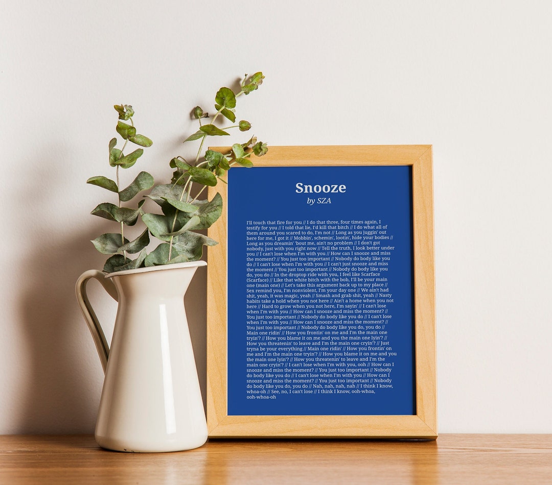 SZA - Snooze - Lyrics Posters - Wall Art - Digital Download - 2 Colors ...