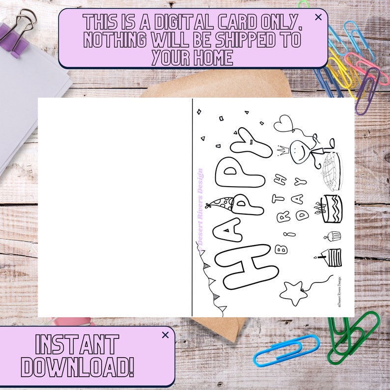 Happy Birthday Colouring Card | Kids Coloring Card | Digital Printable ...