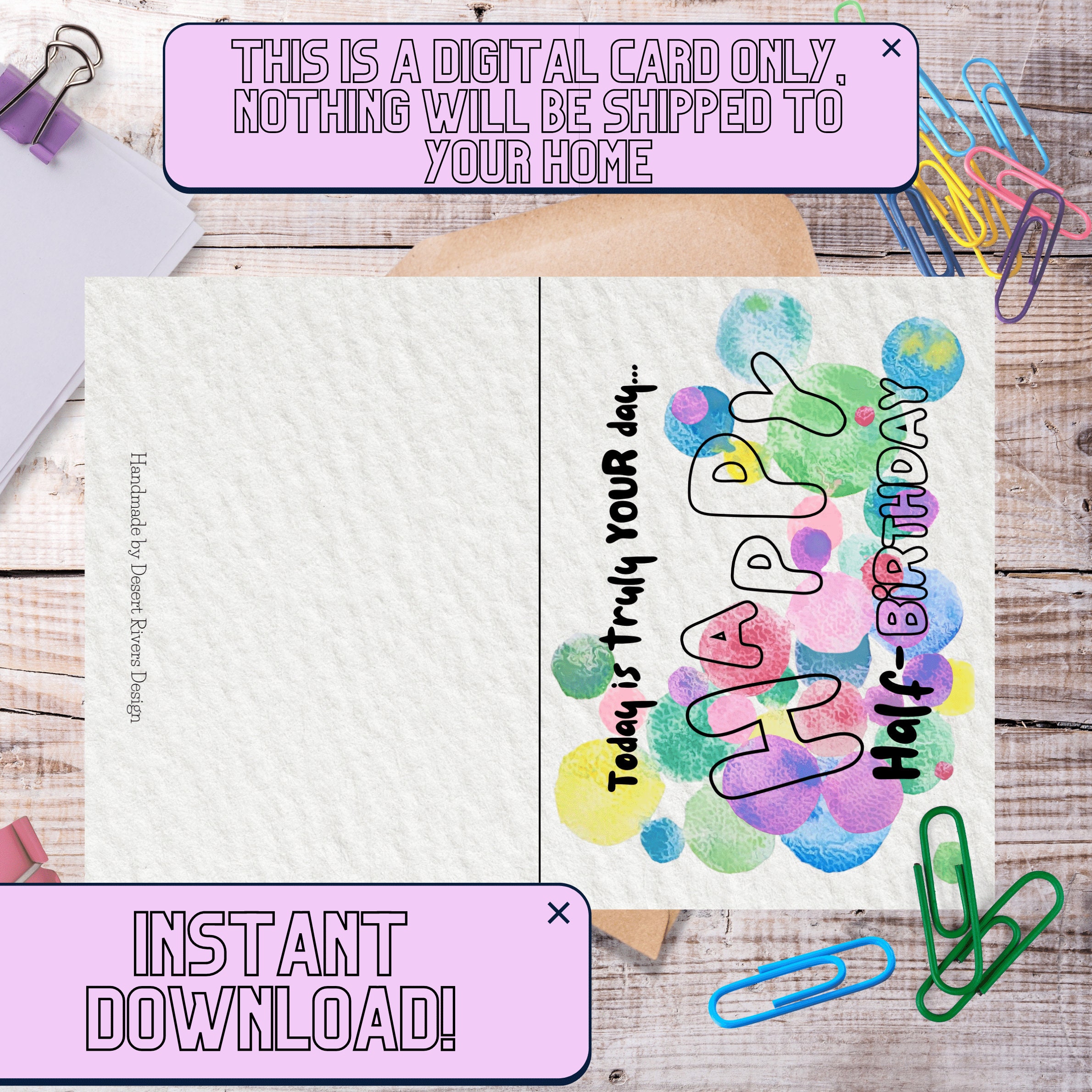 Half Birthday Card Adults | Happy Half-birthday! | Digital Printable ...