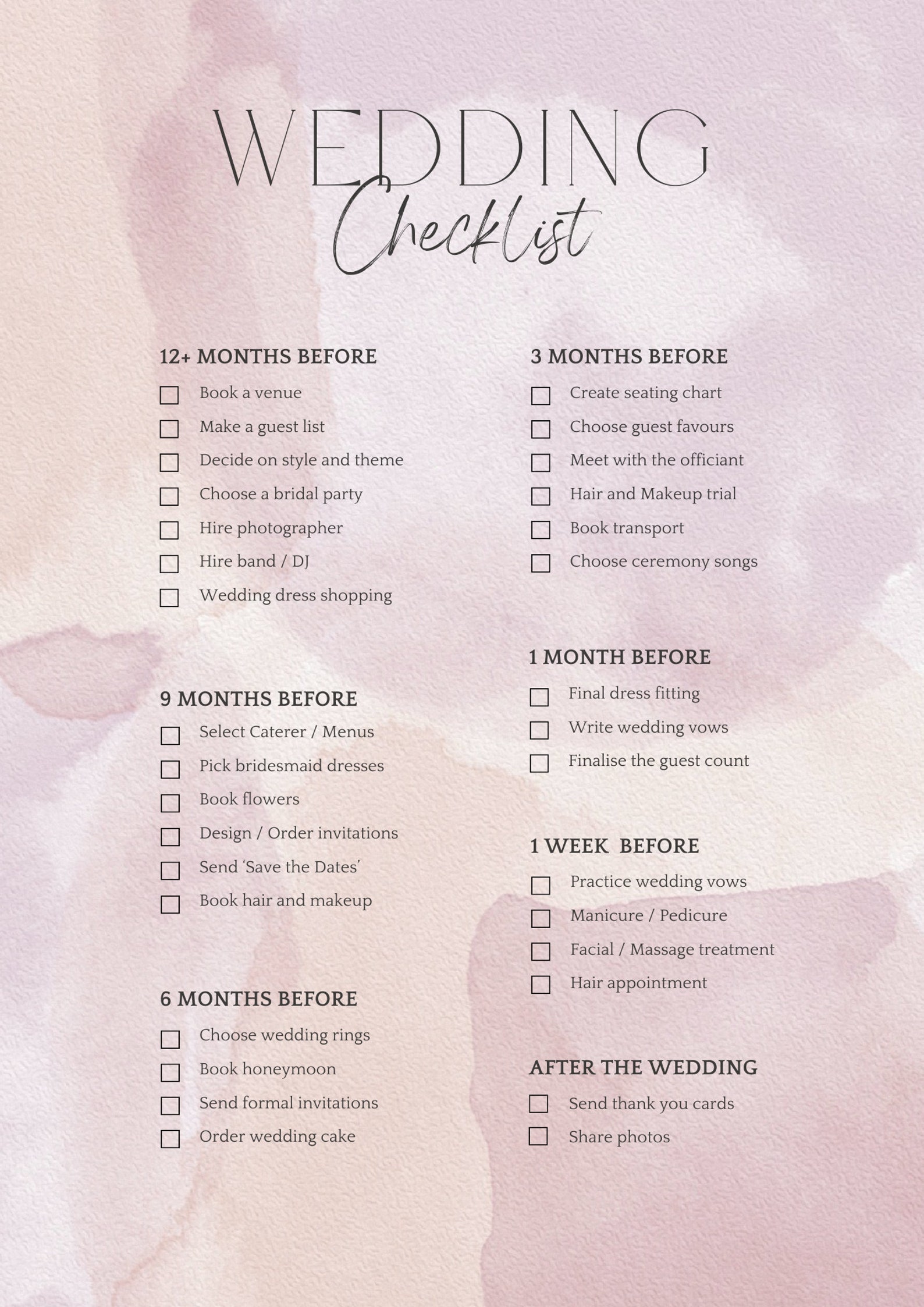 12 Month Wedding Checklist, Wedding Planning Checklist, Digital Planner ...