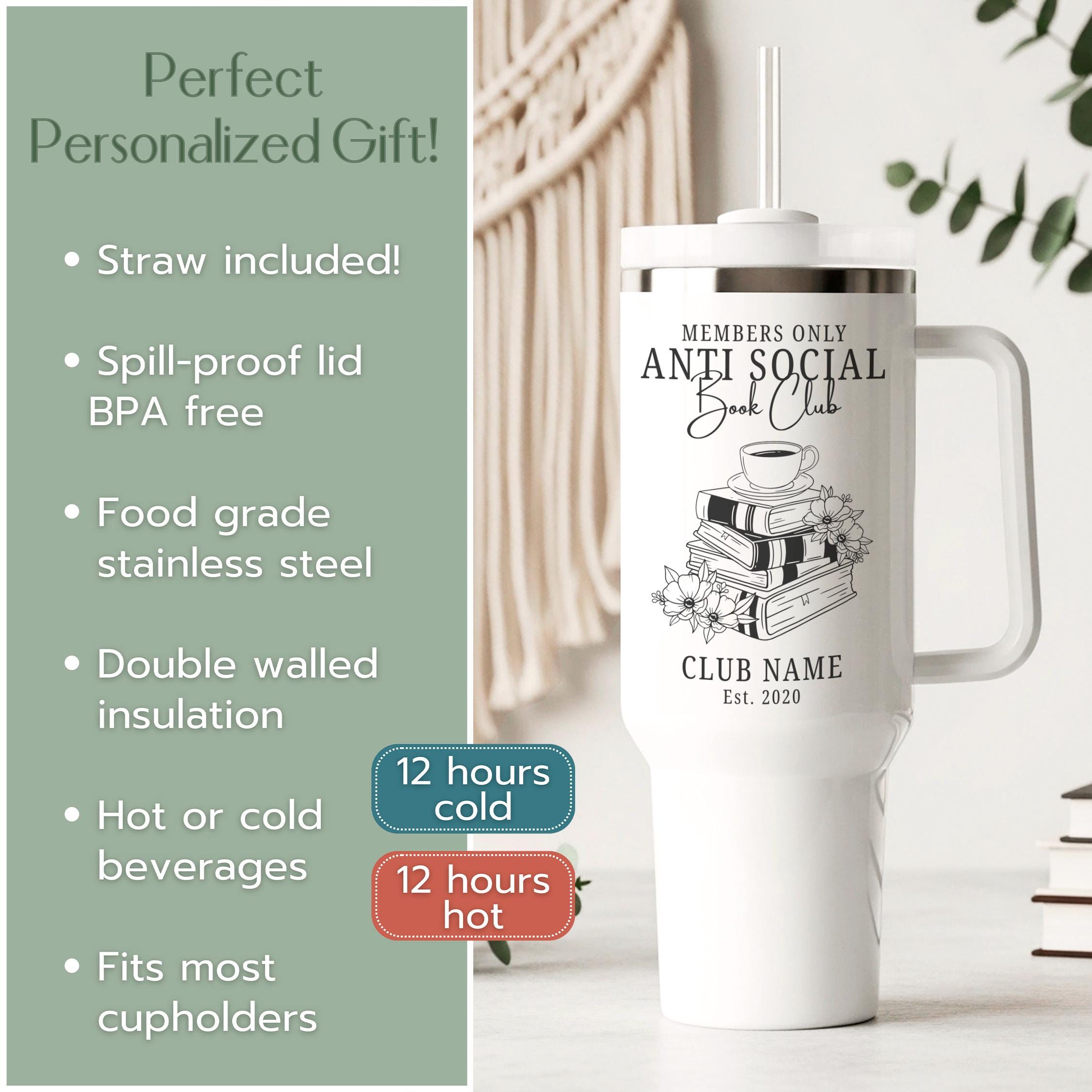 Antisocial Book Club Tumbler for Booktrovert, Booktok, Book Club Cups ...