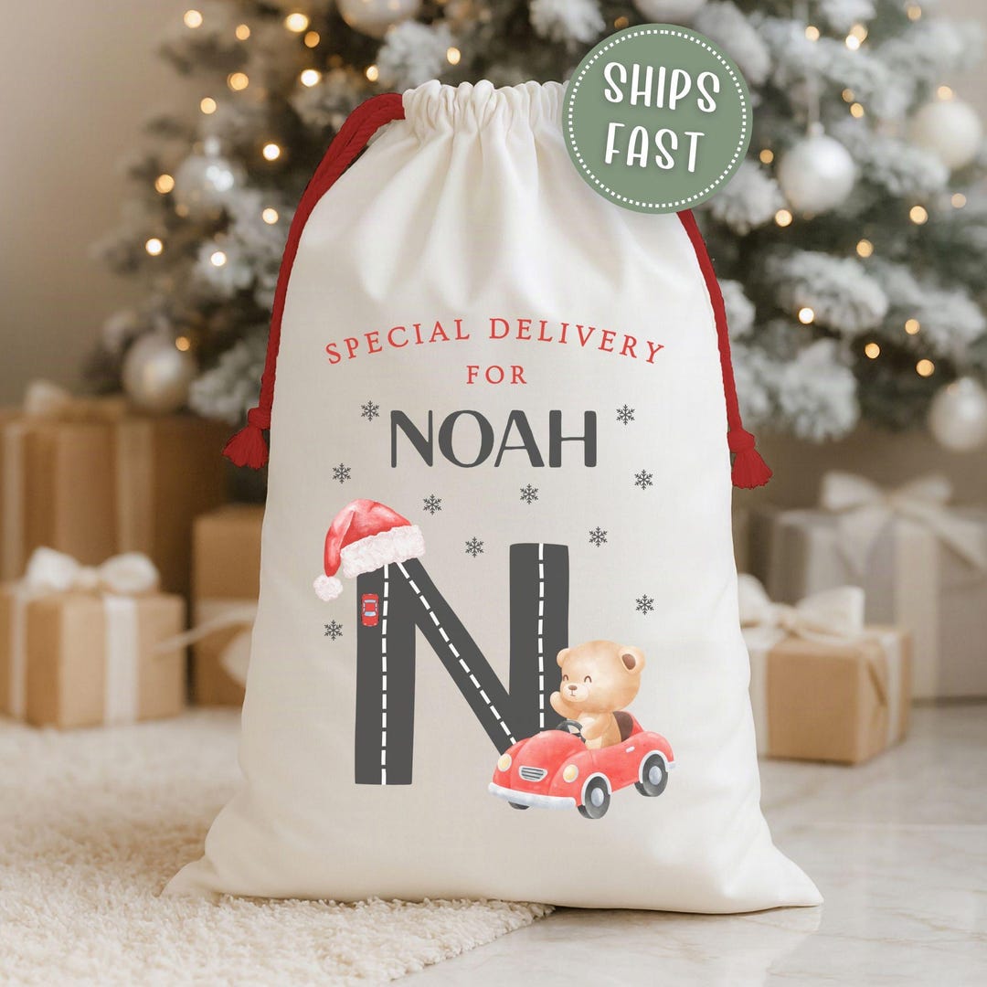 Kids Christmas Sack, Initial Santa Bag for Christmas, Cars Christmas ...