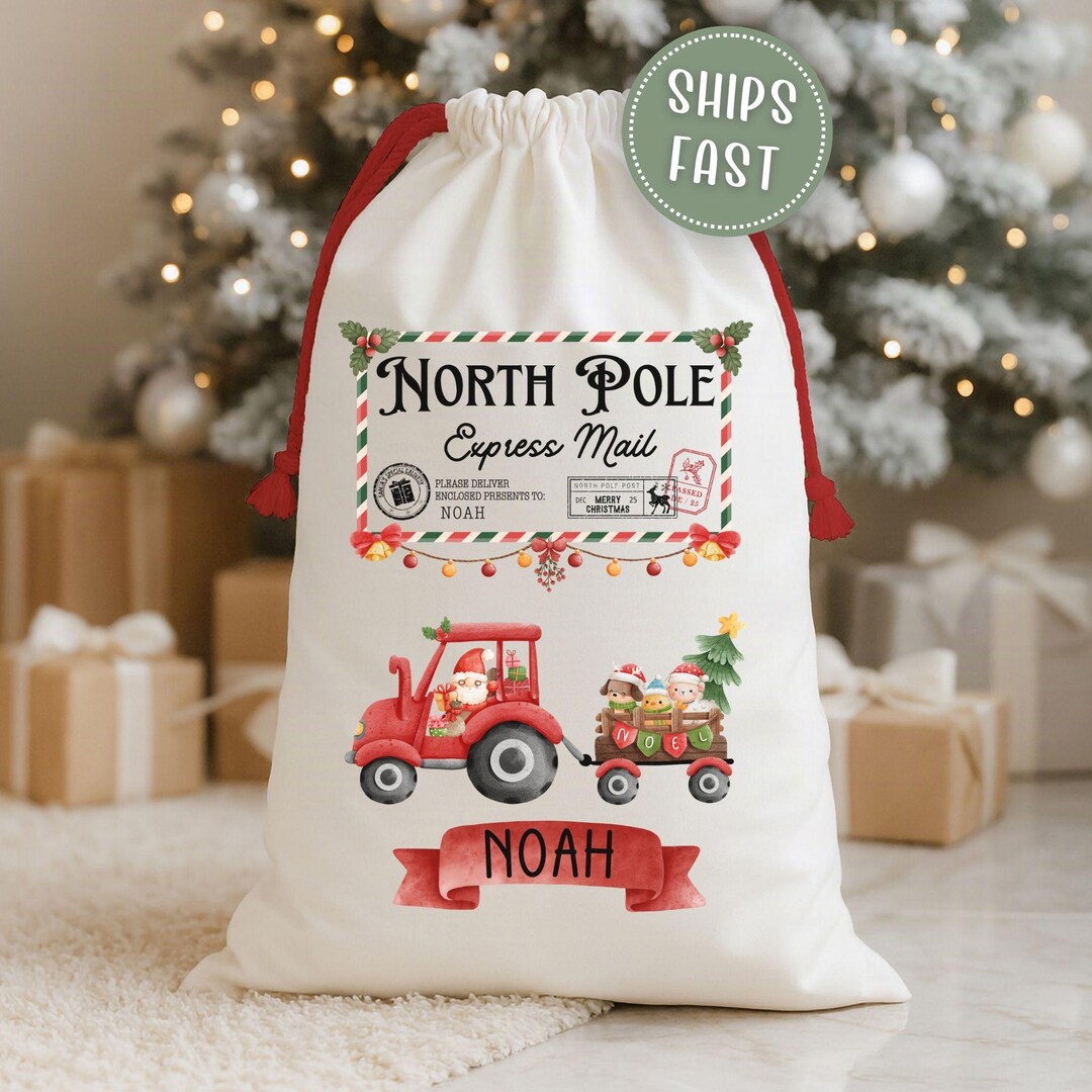 Tractor Christmas Sack Personalized, Farm Christmas Sack for Kids ...
