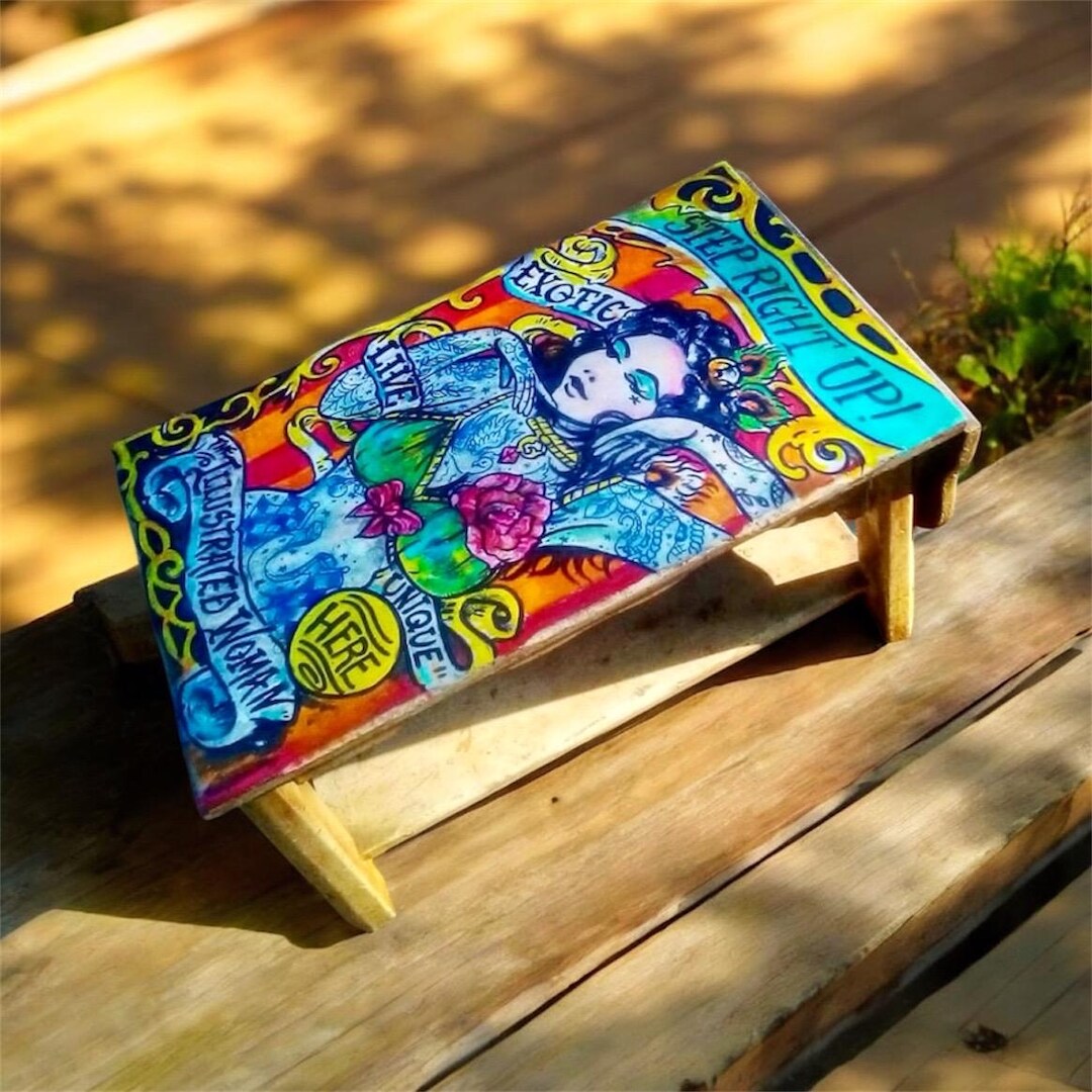 Vintage 1950s Coffee Table Hand Painted the Illustrated Woman Tattoo ...