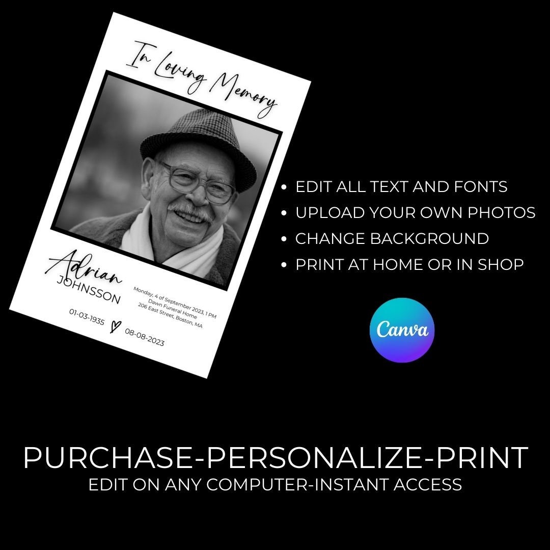 Funeral Program Template, Canva Editable, Folded Obituary Template ...