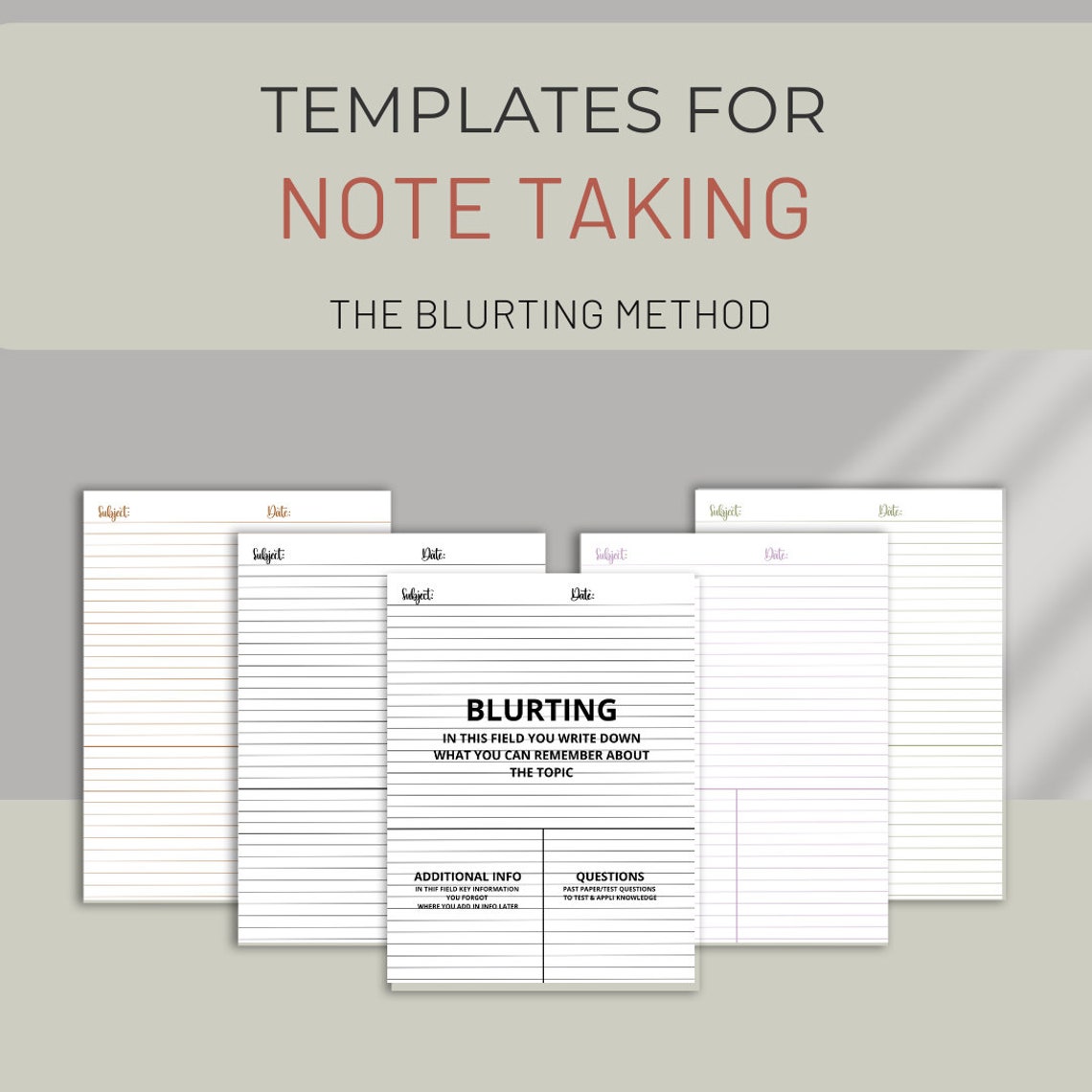 Note Taking Templates Printable Paper Blurting Method Cornell Student ...
