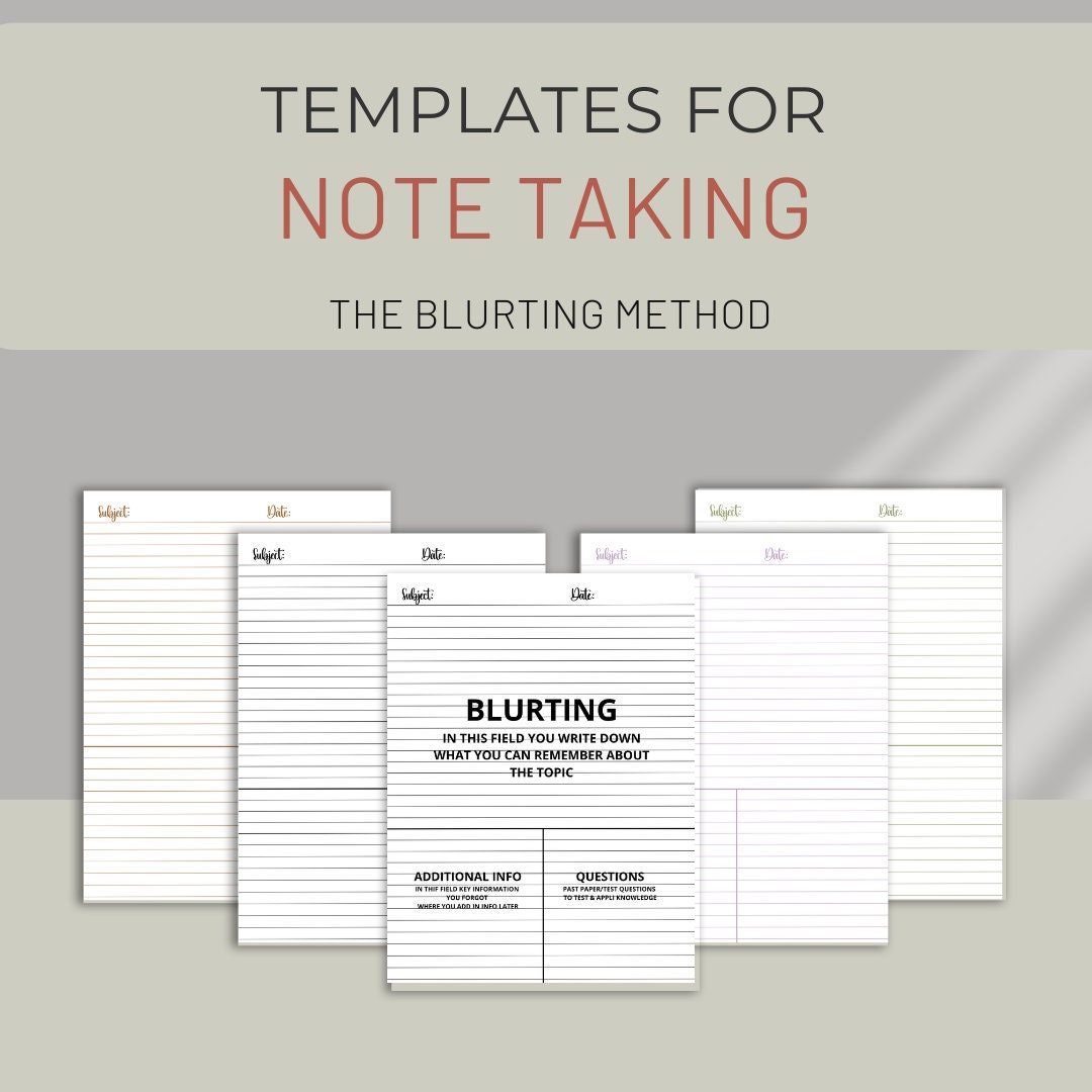 Note Taking Templates Printable Paper Blurting Method Cornell Student ...