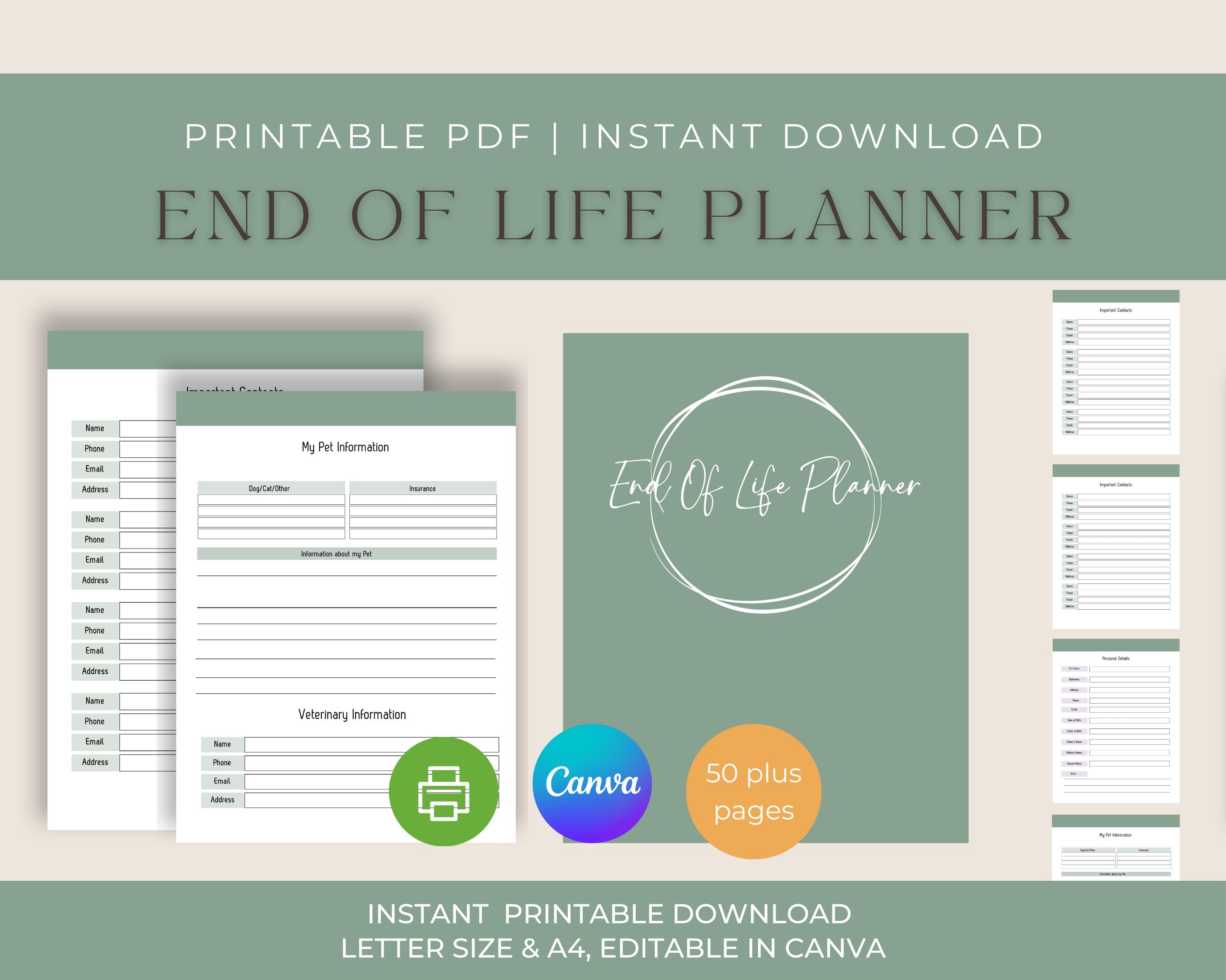 End of Life Planner Printable Digital Final Preparations When I Die ...