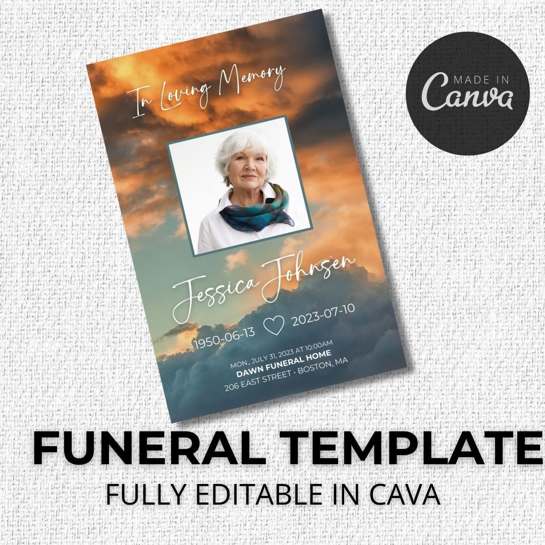 Funeral Program Template, Canva Editable, Colorful Folded Obituary ...
