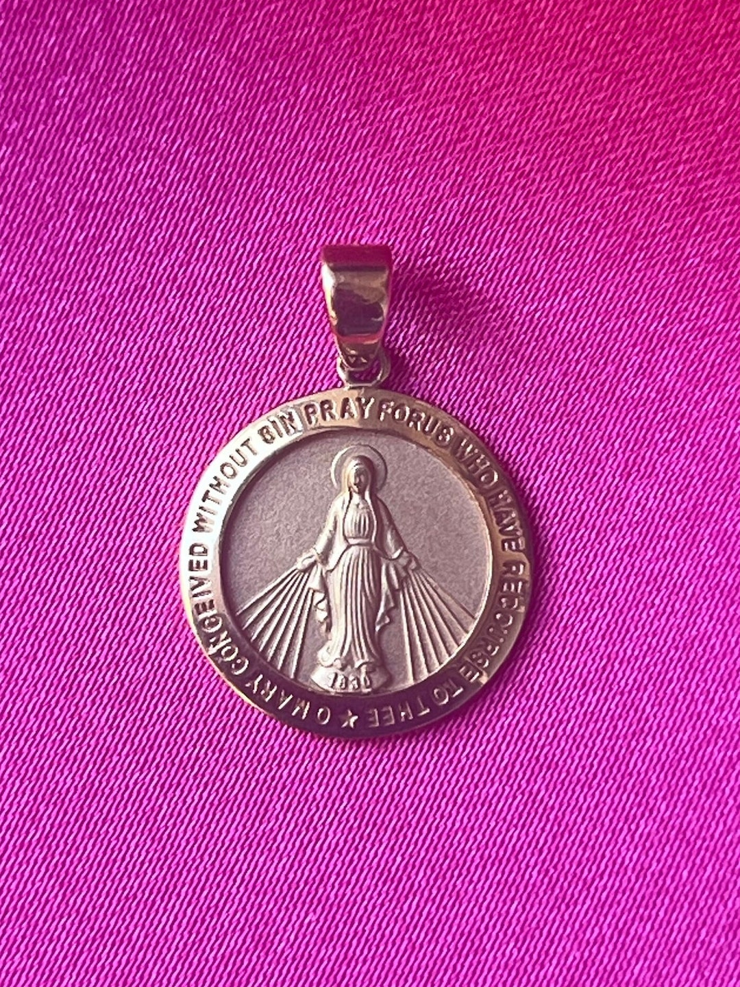 14k Miraculous Mary Small Medallion - Etsy