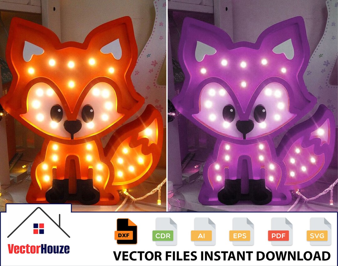 Decorative Fox Night Light Cdr Dxf Svg Ai Eps Pdf Laser Cut - Etsy