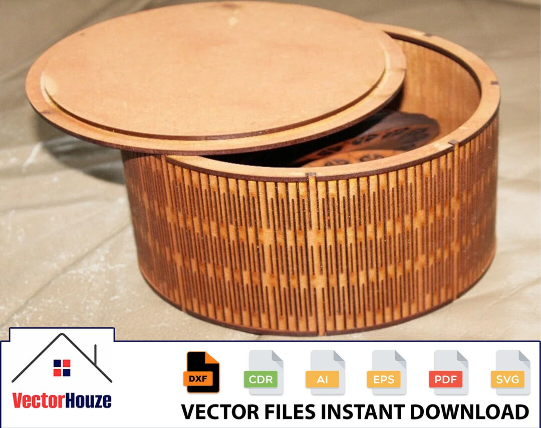 Round Box 3mm Cdr Ai Dxf Pdf Laser Cut Glowforge Cricut Cector Instant ...