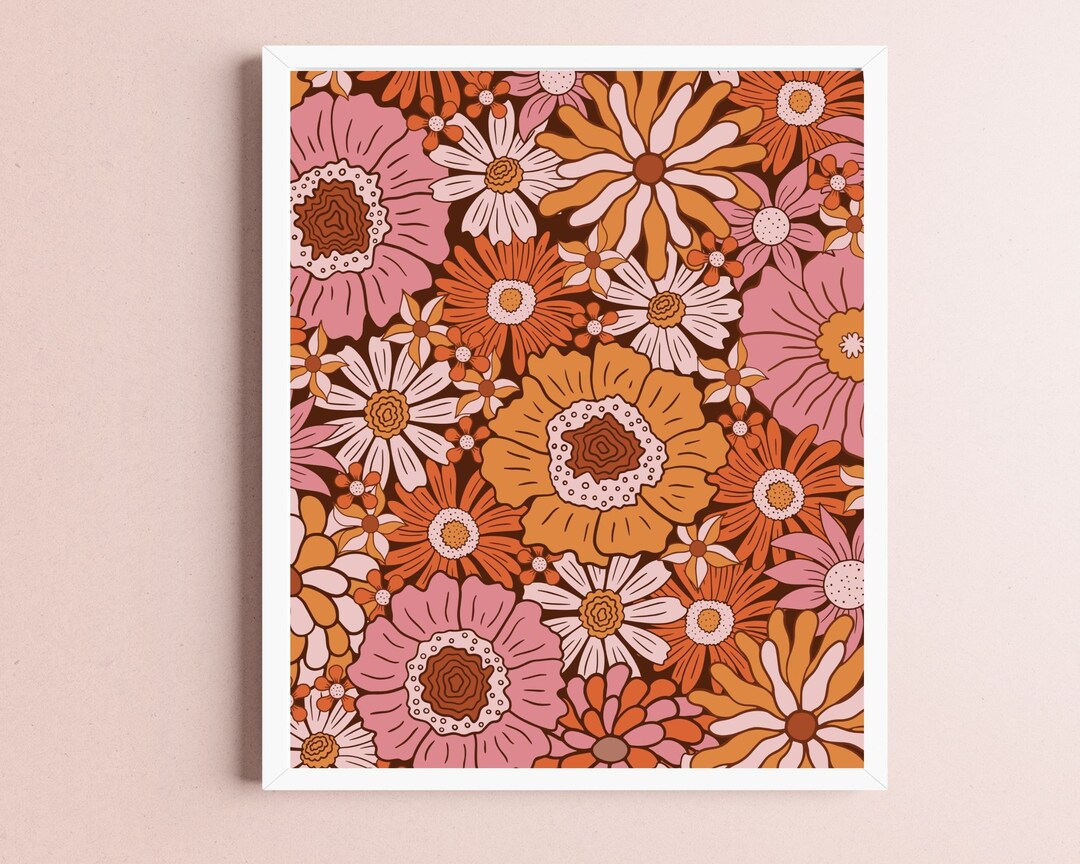 70s Floral Pattern Print, Retro Flowers Poster, Flower Market Poster ...