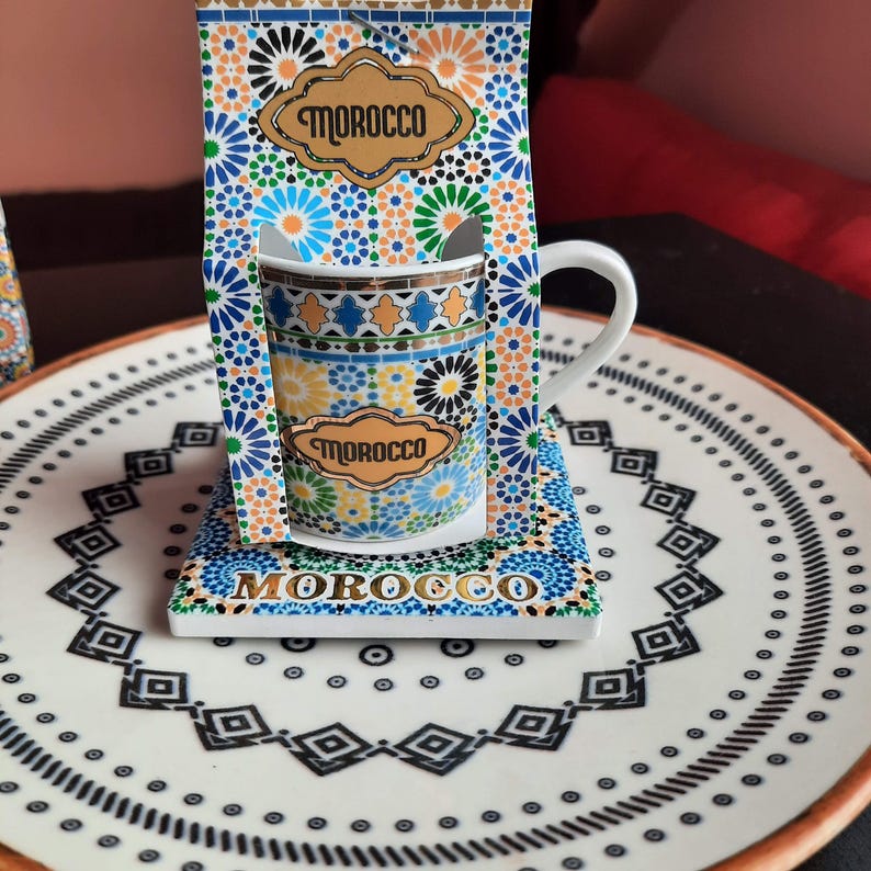 Moroccan Ceramic Coffee Mug - Traditional Design With Coaster ...