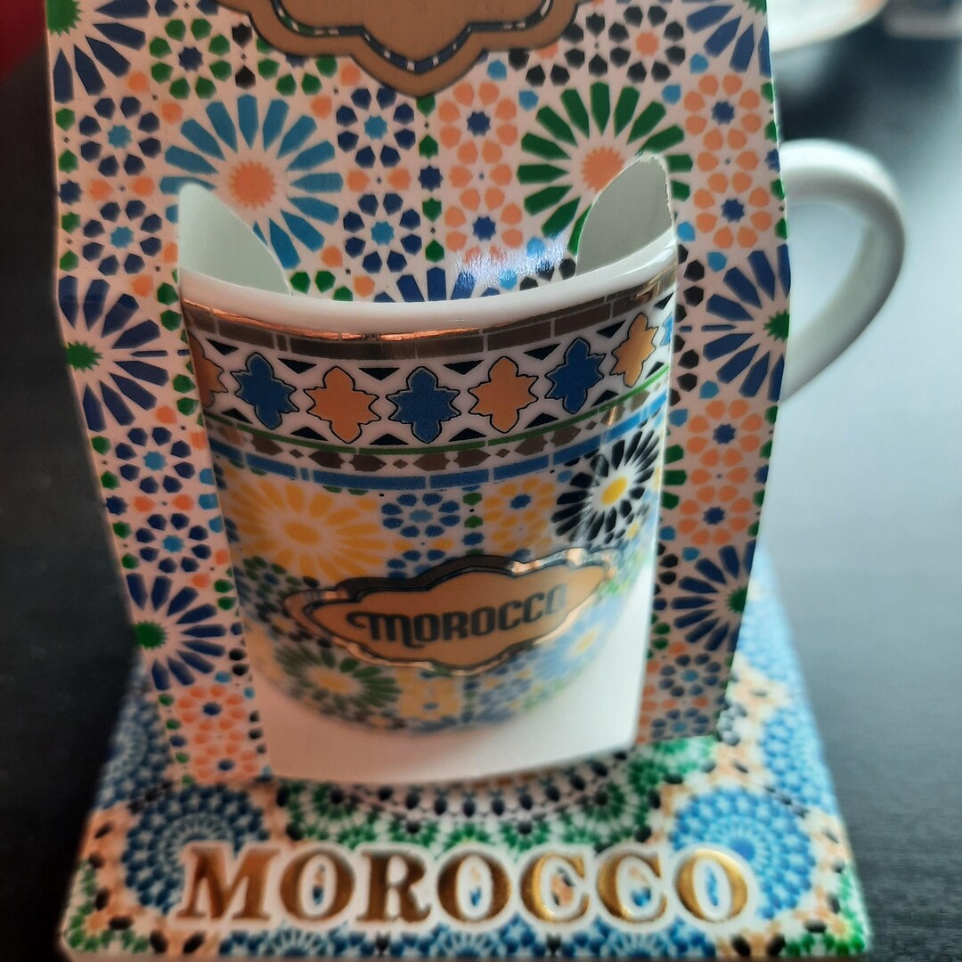 Moroccan Ceramic Coffee Mug Traditional Design With Coaster Souvenir ...