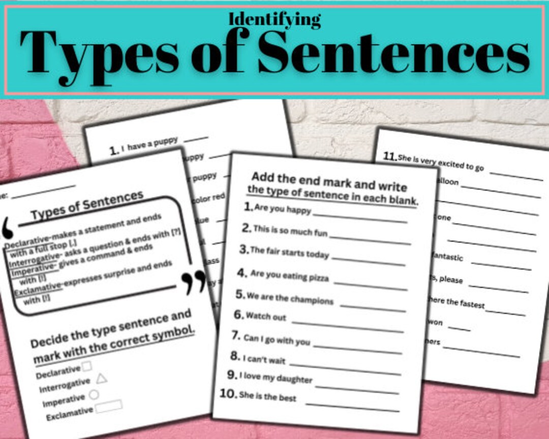 Types of Sentence Worksheets. Identifying Sentence Types. Four - Etsy