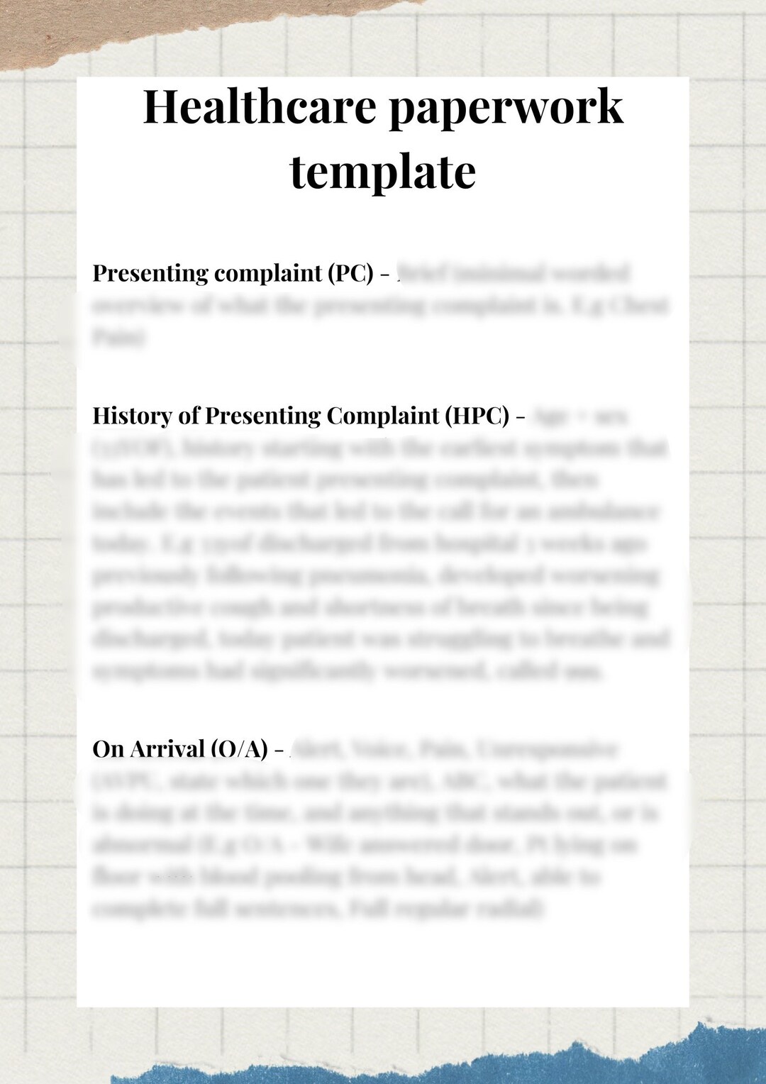 Healthcare Paperwork Template for Ambulance, Nurses & Paramedics - Etsy