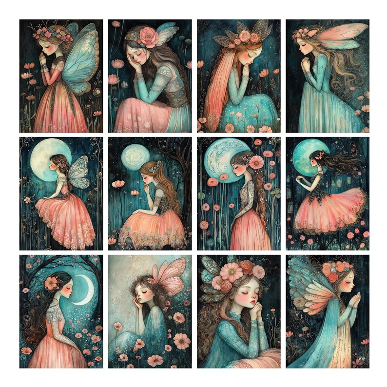Turquoise Fairies Junk Journal Paper, Fairy Collage Printables, Digital ...