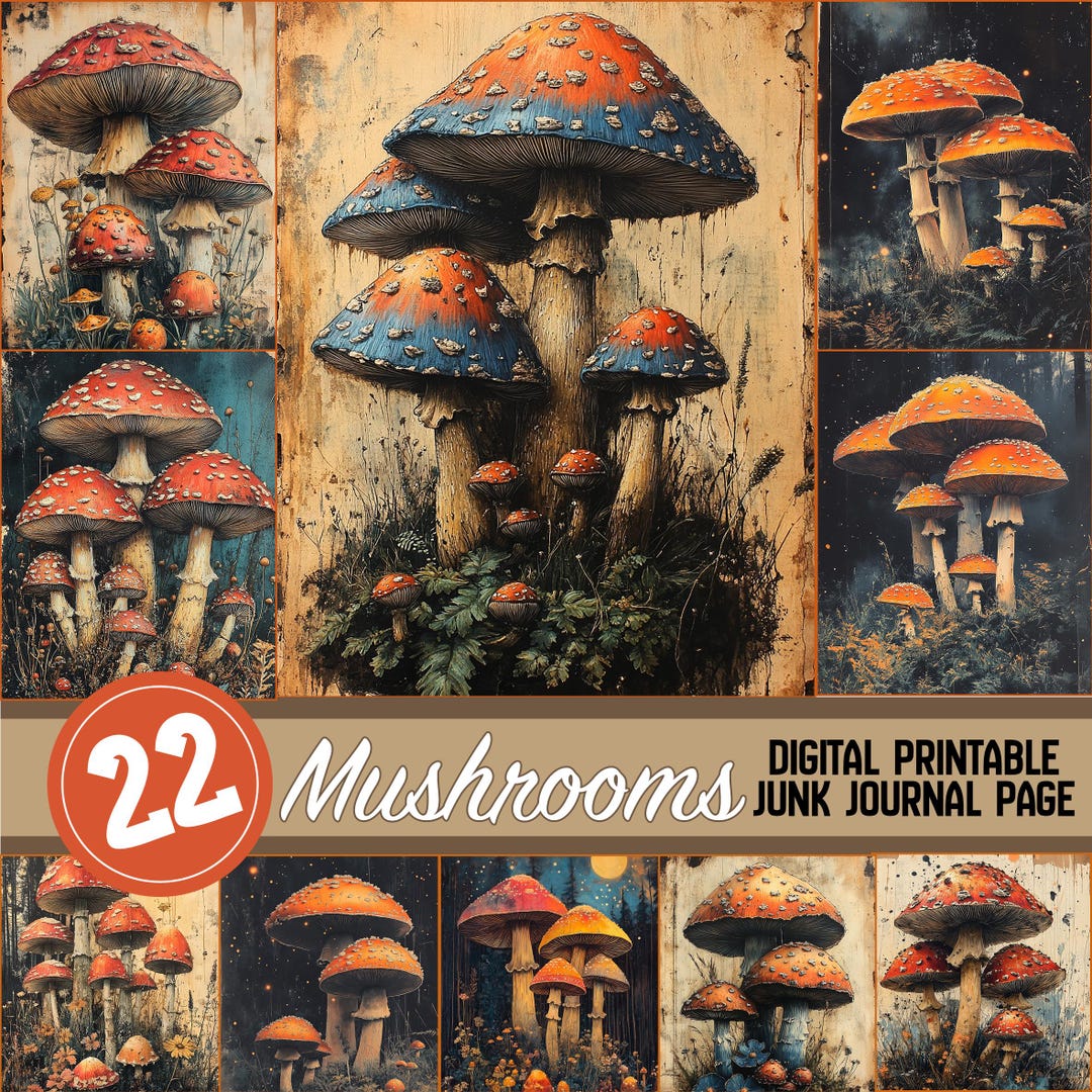 Mushroom Junk Journal Paper, Digital , Printable Scrapbook, Vintage ...