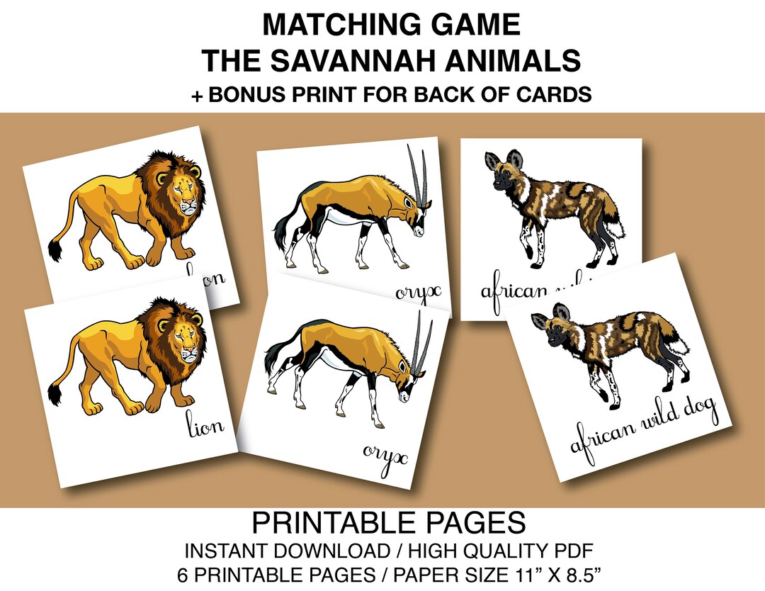The Savannah Animals Matching Card Game - Etsy