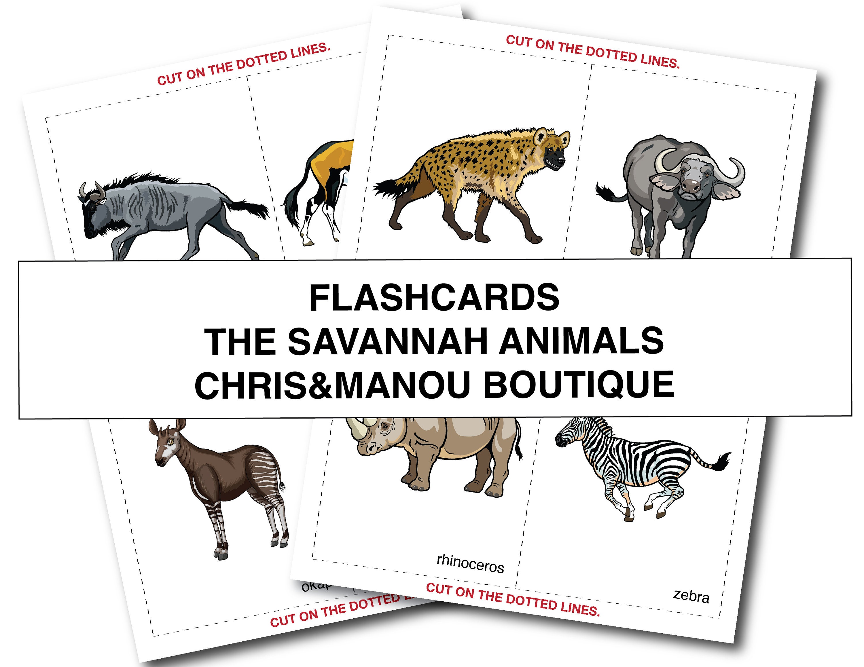 The Savannah Animals Flashcards - Etsy