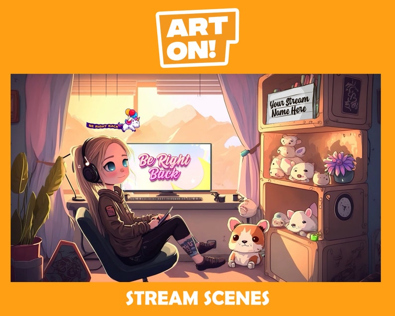 Girl in Lofi Room Twitch Scenes Twitch Stream Overlays Stream Animated ...