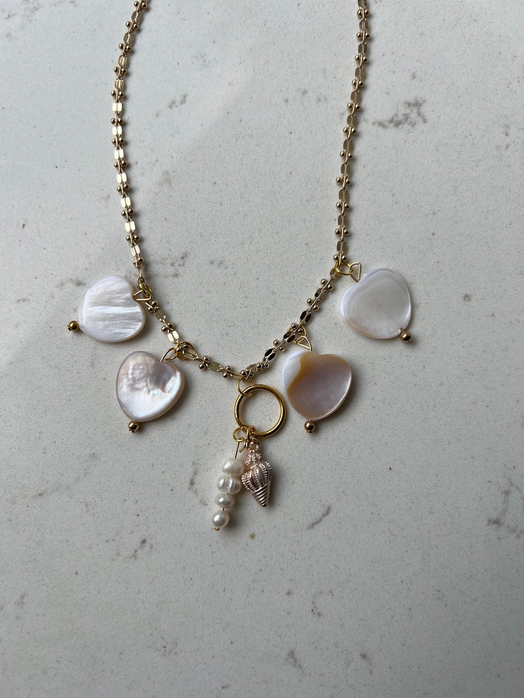 Pearl Heart and Shell Charm Necklace - Etsy