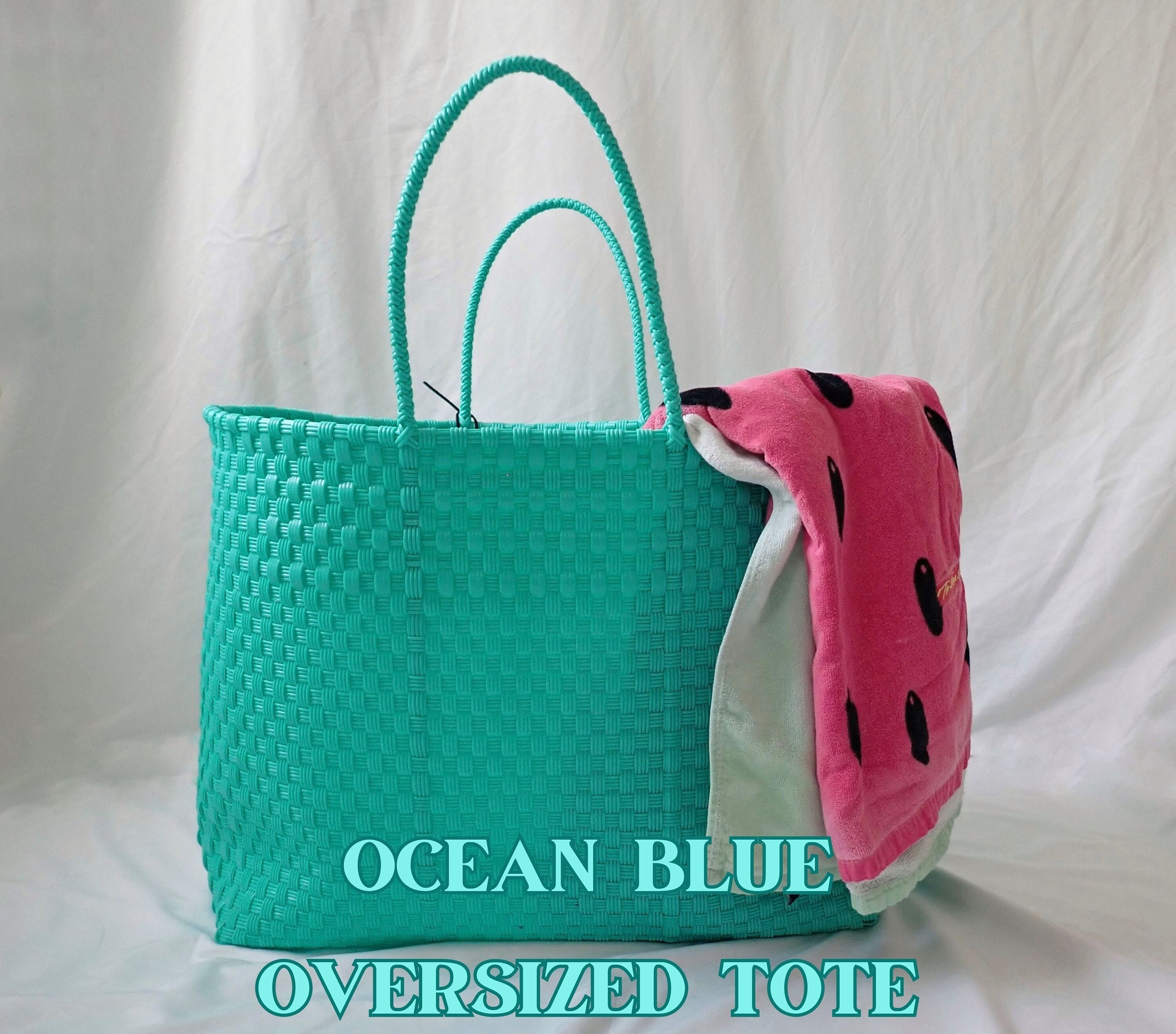 Ocean Blue Oversized Beach Tote Sand, Fairtrade Plastic Bag, Handwoven ...