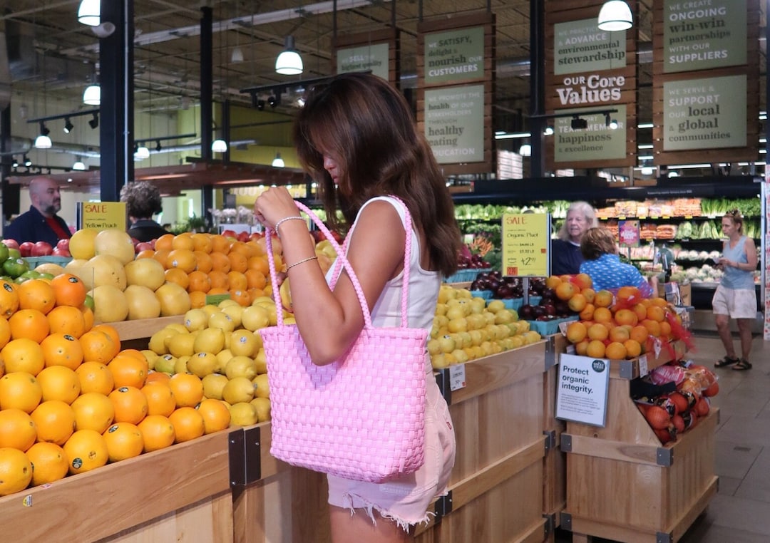 Light Pink Tote Fairtrade Plastic Bag, Handwoven Recycled Plastic Bag ...