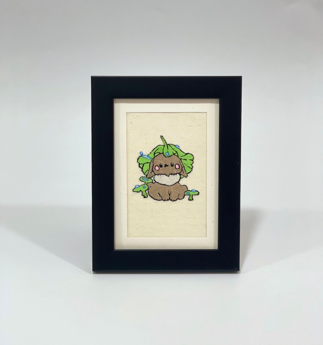Rabbit With a Leaf Hand-embroidered Art - Etsy