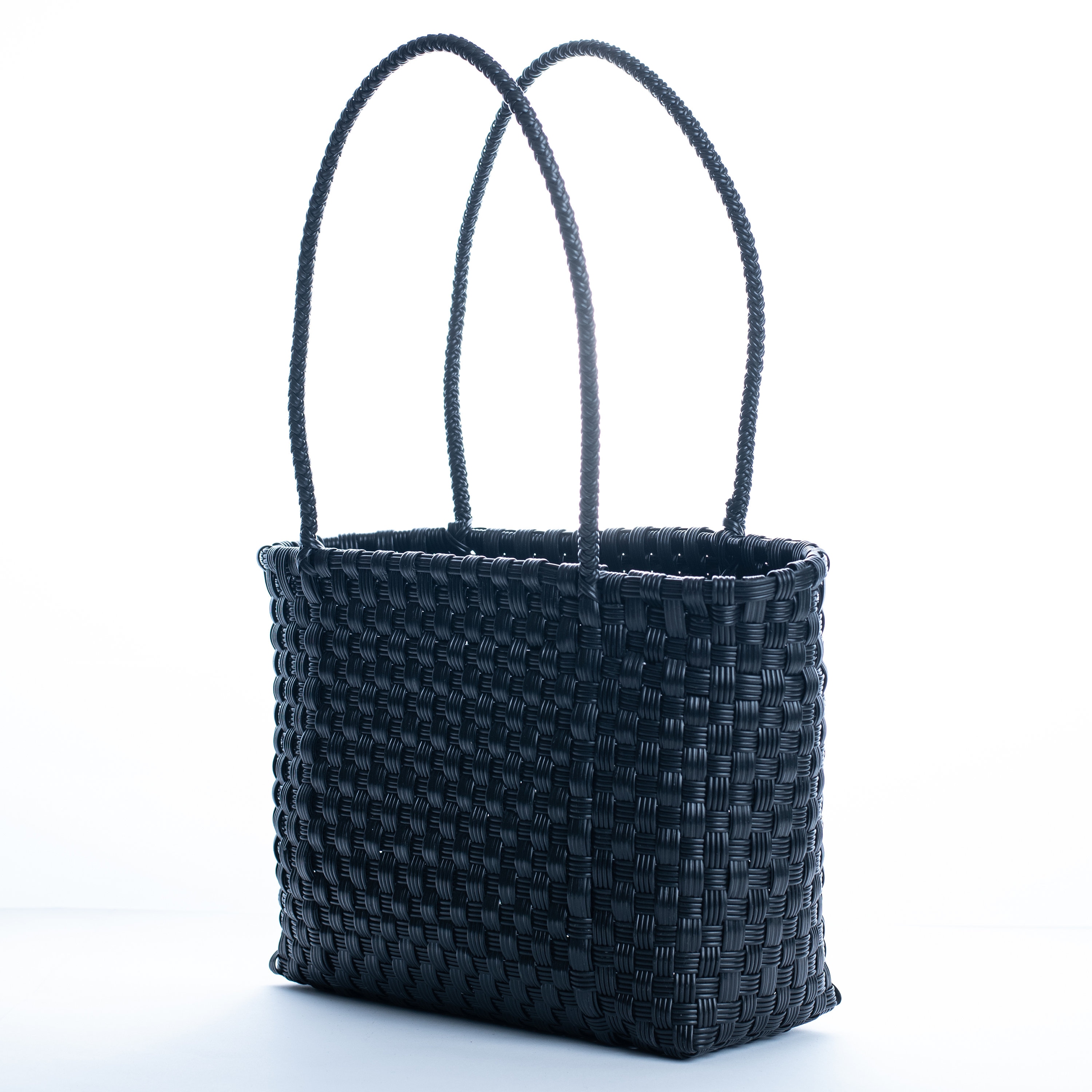 Black Tote Plastic Bag, Handwoven Recycled Plastic Bag, Handmade Woven ...
