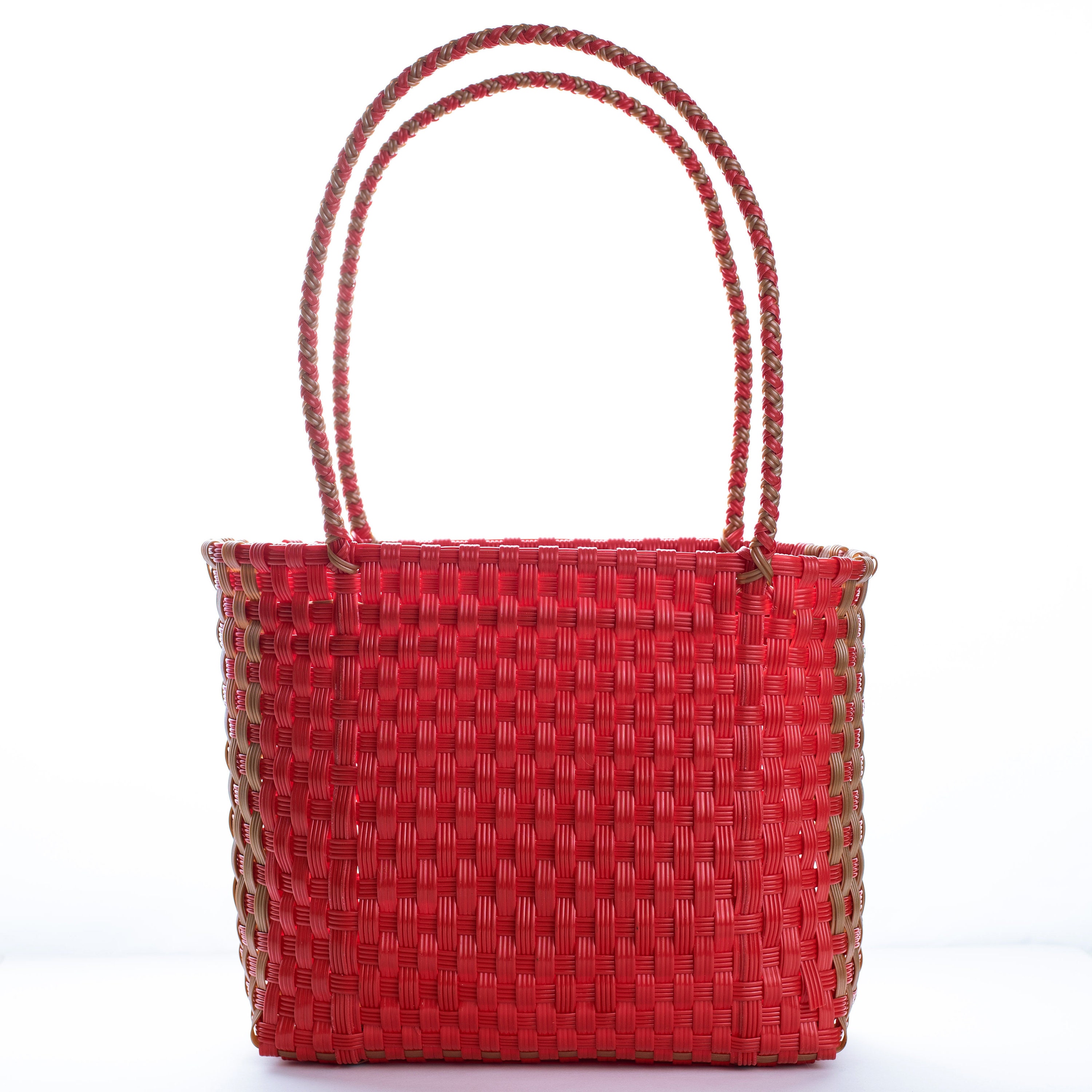 Red and Gold Checkered Tote Plastic Bag, Handwoven Recycled Plastic Bag ...