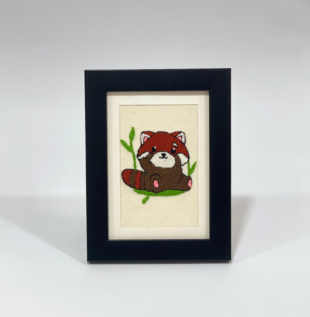 Red Panda Hand-embroidered Art - Etsy