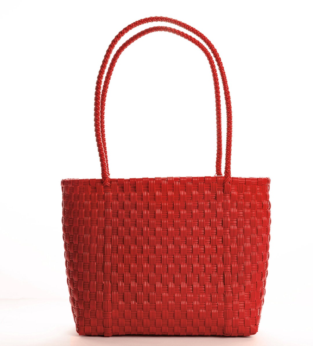 Red Tote Fairtrade Plastic Bag, Handwoven Recycled Plastic Bag ...