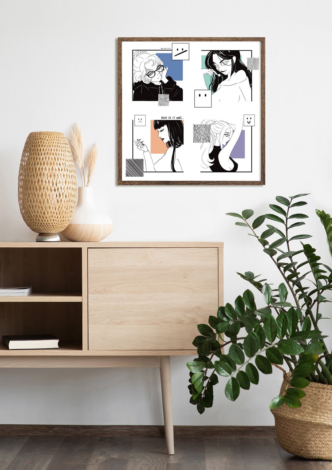 Keyyahnuh Sadgirlz Series Singular - Anime Girl Colorblock Art Canvas ...